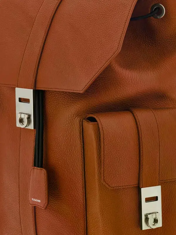 FERRAGAMO Drawstring Leather Backpack - Brown