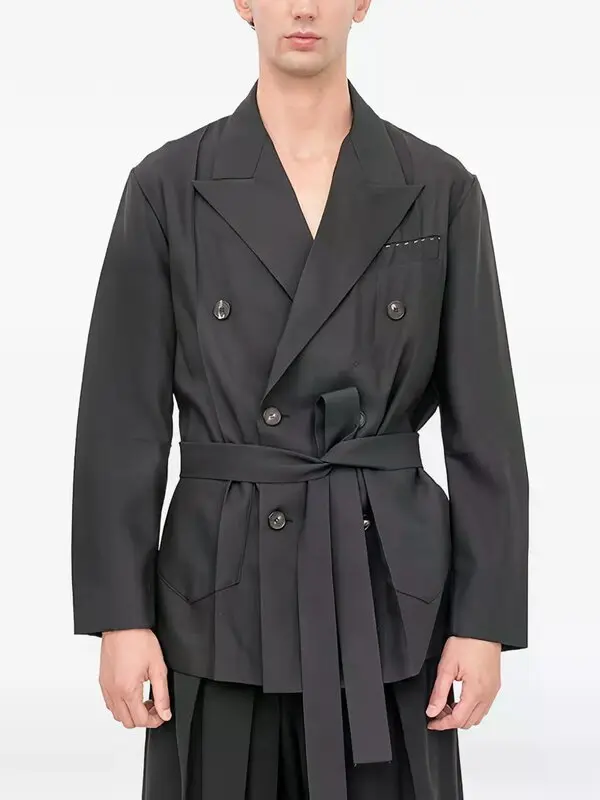 SETCHU Origami Double-breasted Belted Blazer - Black