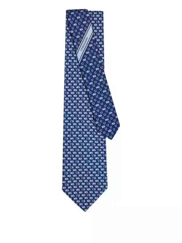 FERRAGAMO Elephant Gancini Print Tie - Blue
