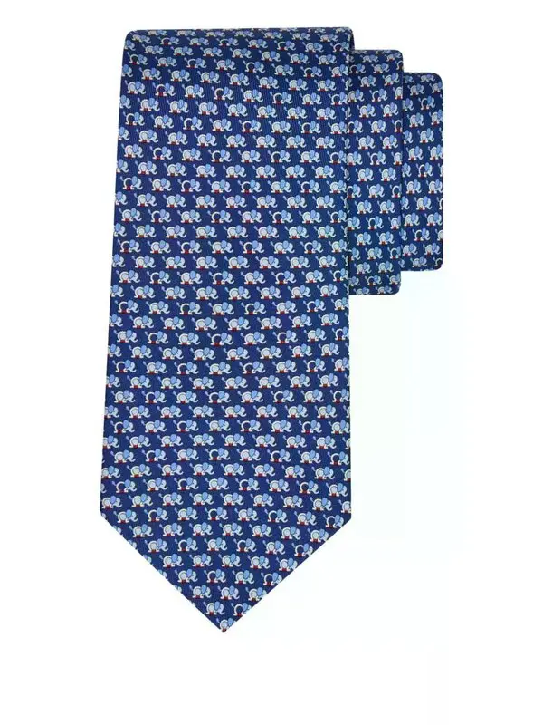 FERRAGAMO Elephant Gancini Print Tie - Blue