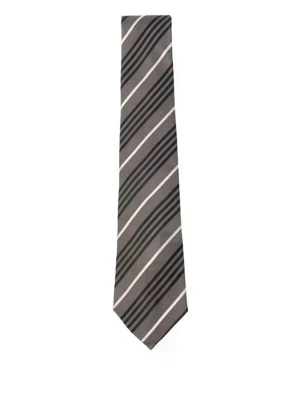 Saint Laurent Striped Silk Tie - Grey