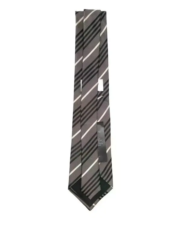Saint Laurent Striped Silk Tie - Grey