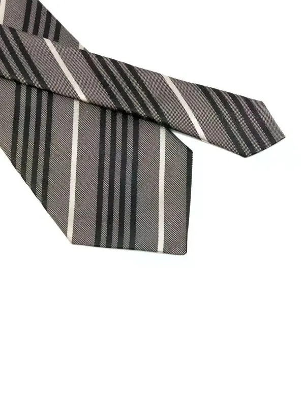 Saint Laurent Striped Silk Tie - Grey