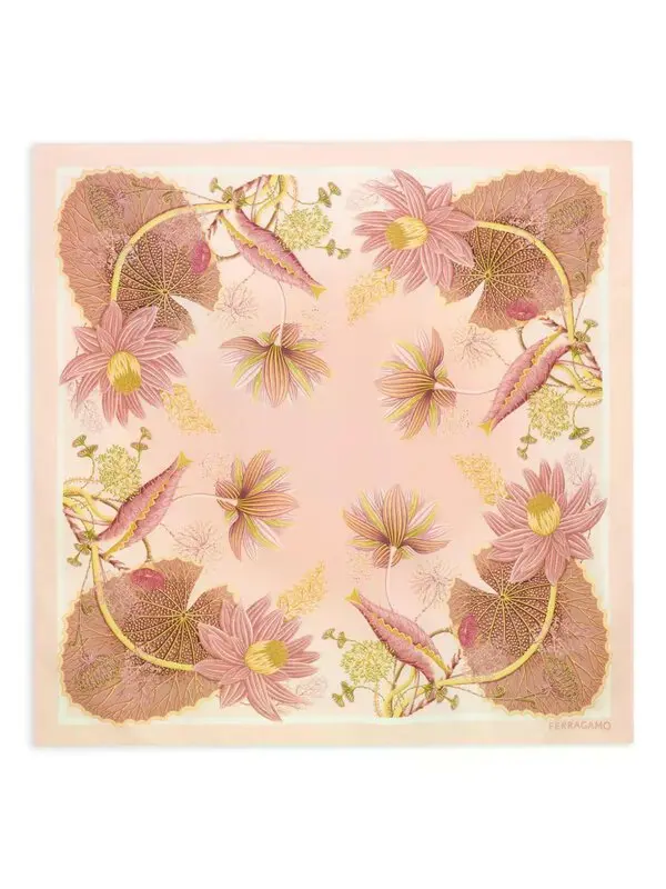 FERRAGAMO Water Lilies Print Silk Scarf - Pink