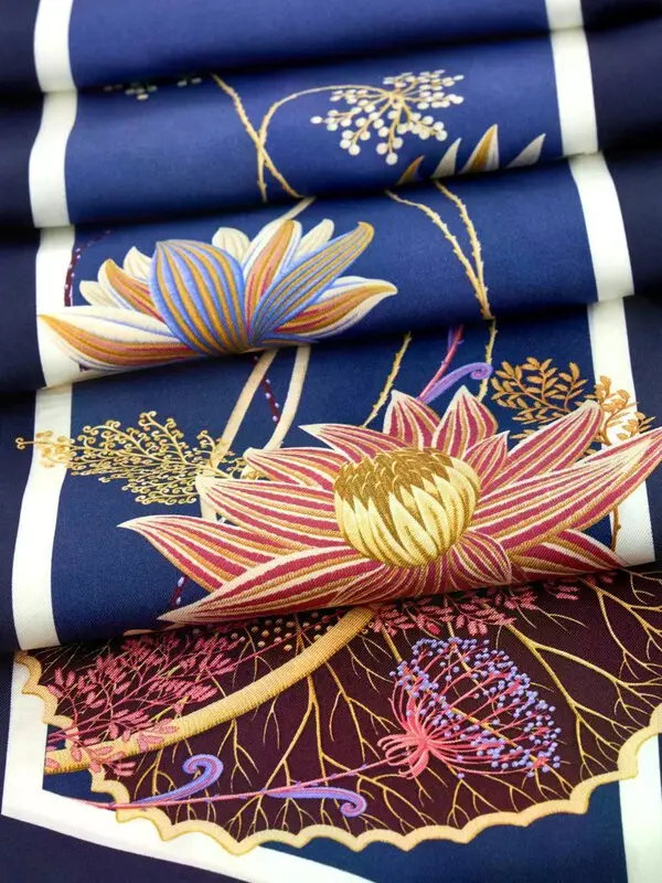 FERRAGAMO Water Lily Printed Silk Scarf - Blue