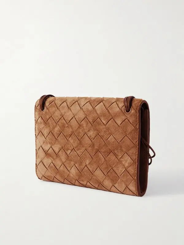 Bottega Veneta Andiamo Small Intrecciato Suede Shoulder Bag - Brown