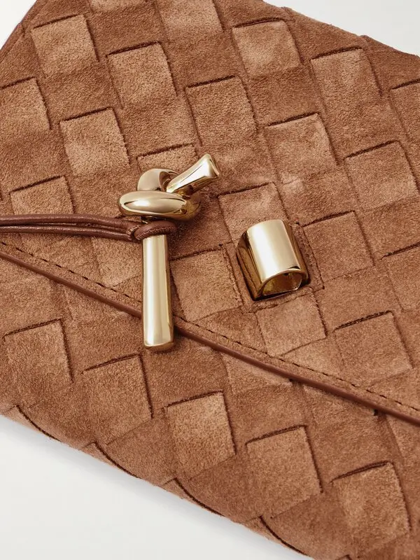 Bottega Veneta Andiamo Small Intrecciato Suede Shoulder Bag - Brown