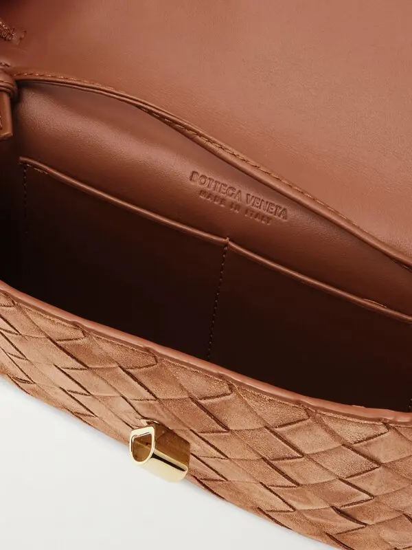 Bottega Veneta Andiamo Small Intrecciato Suede Shoulder Bag - Brown