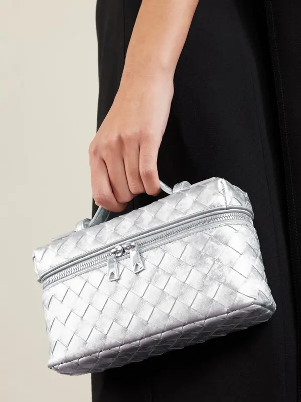 Bottega Veneta Bang Bang Intrecciato Distressed Metallic Leather Tote - Silver