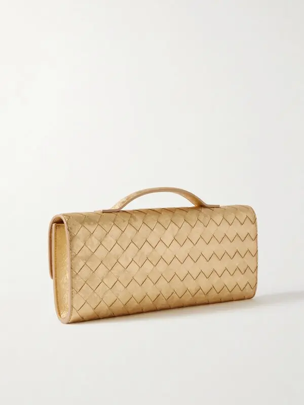 Bottega Veneta Andiamo Long Intrecciato Metallic Leather Clutch - Gold