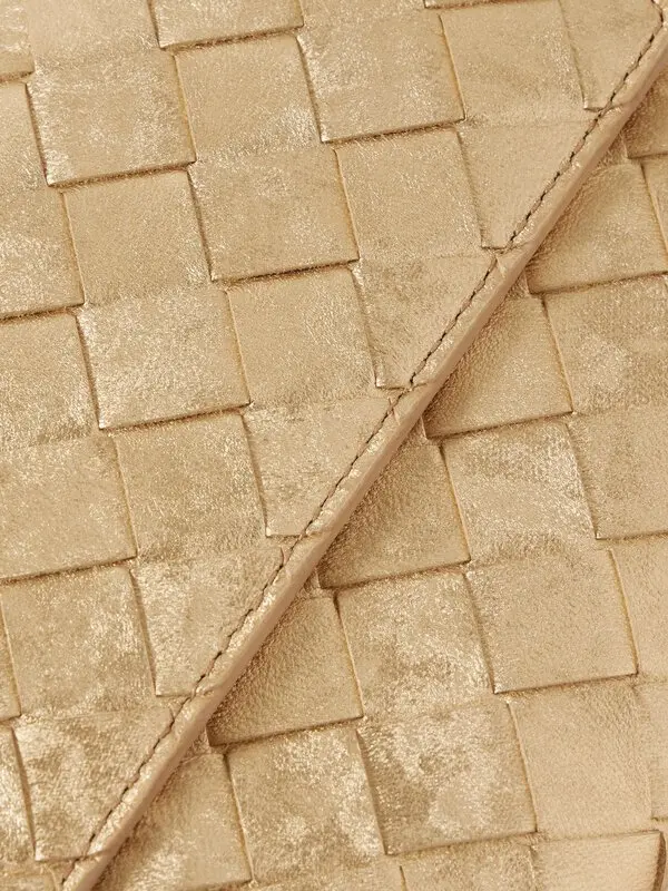 Bottega Veneta Andiamo Long Intrecciato Metallic Leather Clutch - Gold