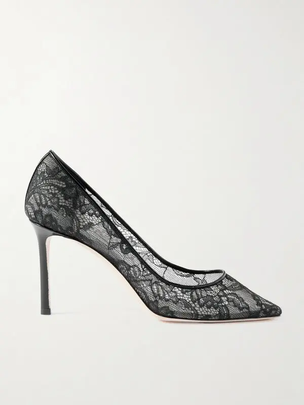 JIMMY CHOO Romy 85 Leather-trimmed Lace Pumps - Black