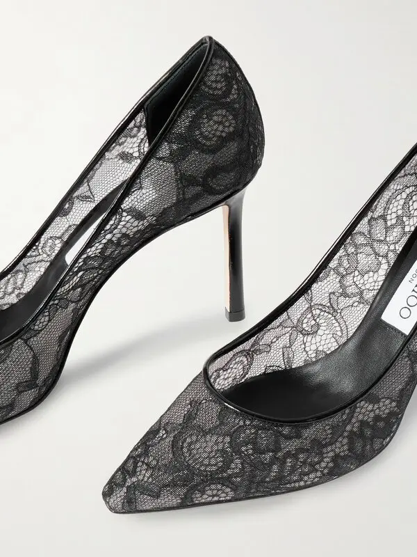 JIMMY CHOO Romy 85 Leather-trimmed Lace Pumps - Black