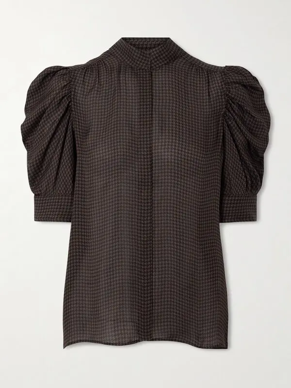 FRAME Gillian Houndstooth Silk-satin Shirt