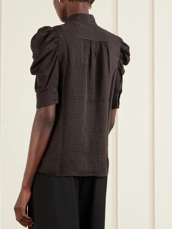 FRAME Gillian Houndstooth Silk-satin Shirt