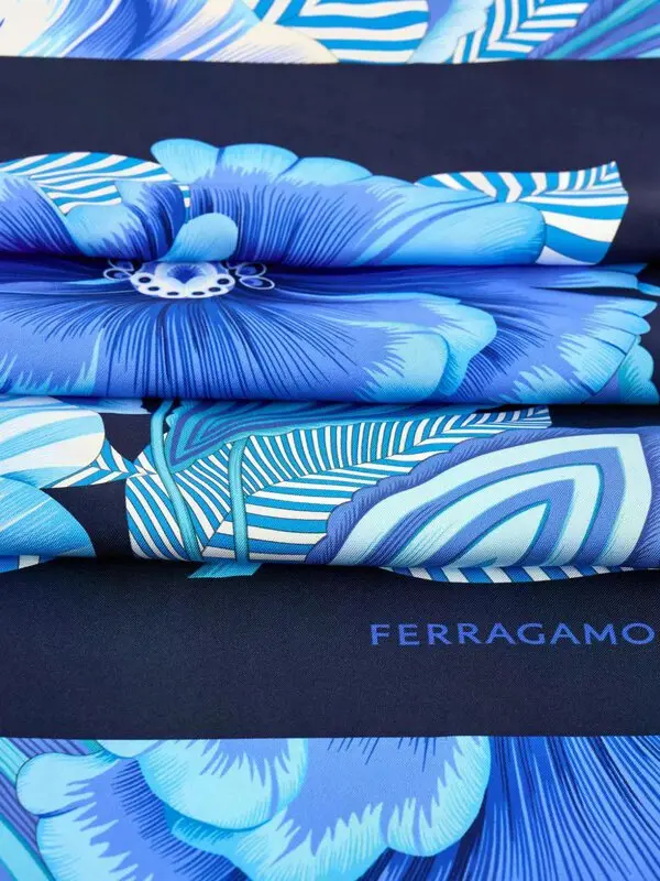 FERRAGAMO Brezza-print Silk Scarf - Blue