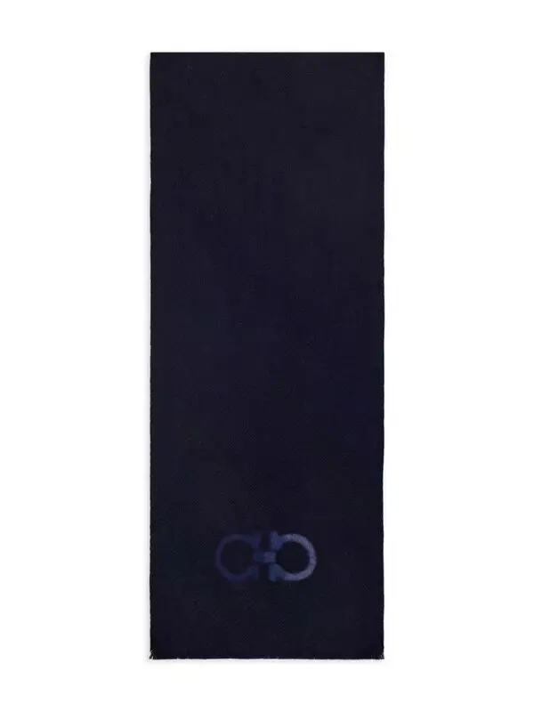 FERRAGAMO Gancini-motif Wool Scarf - Blue