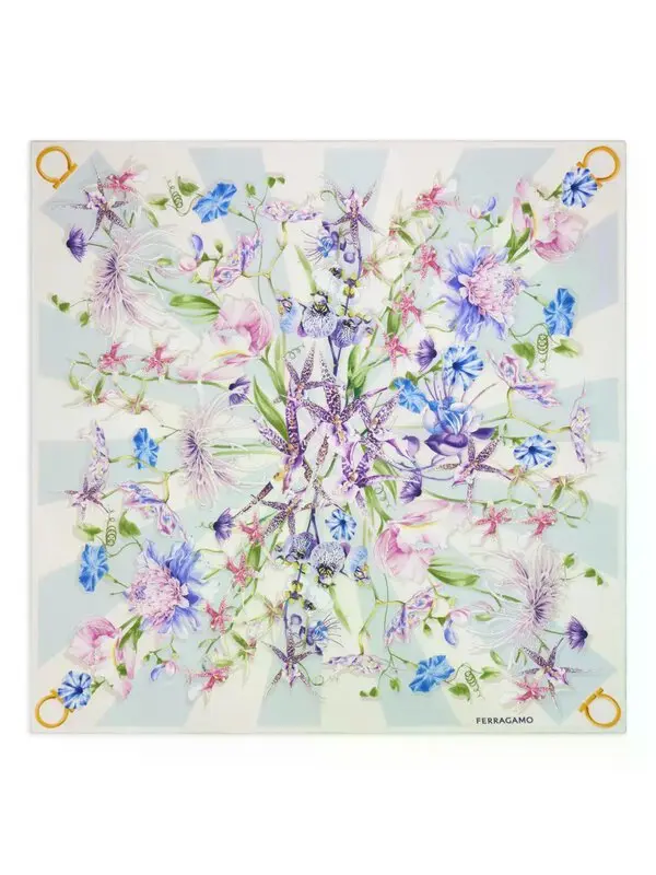 FERRAGAMO Gaia-print Silk Scarf - Blue