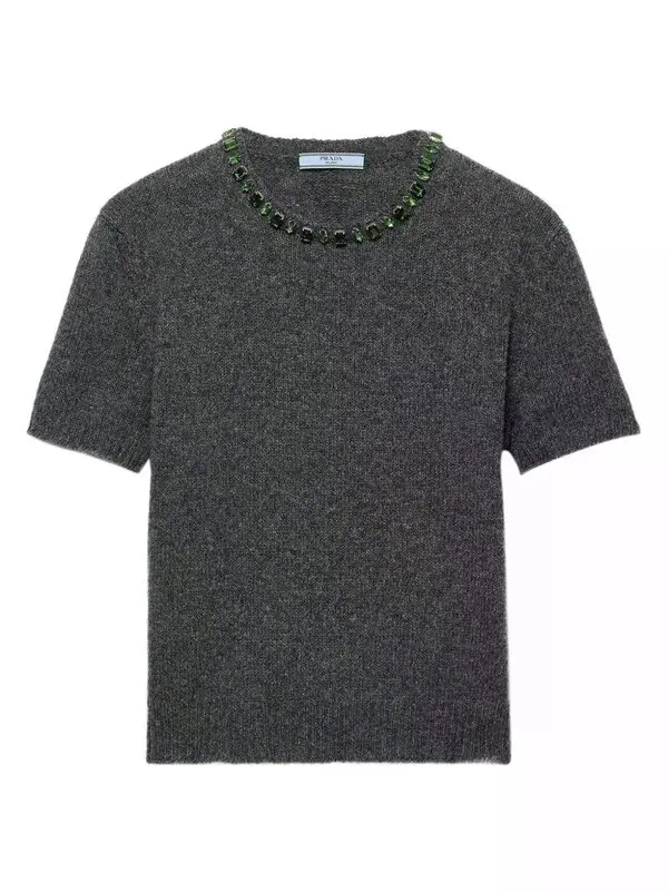 Prada Crystal-embellished Short-sleeve Sweater