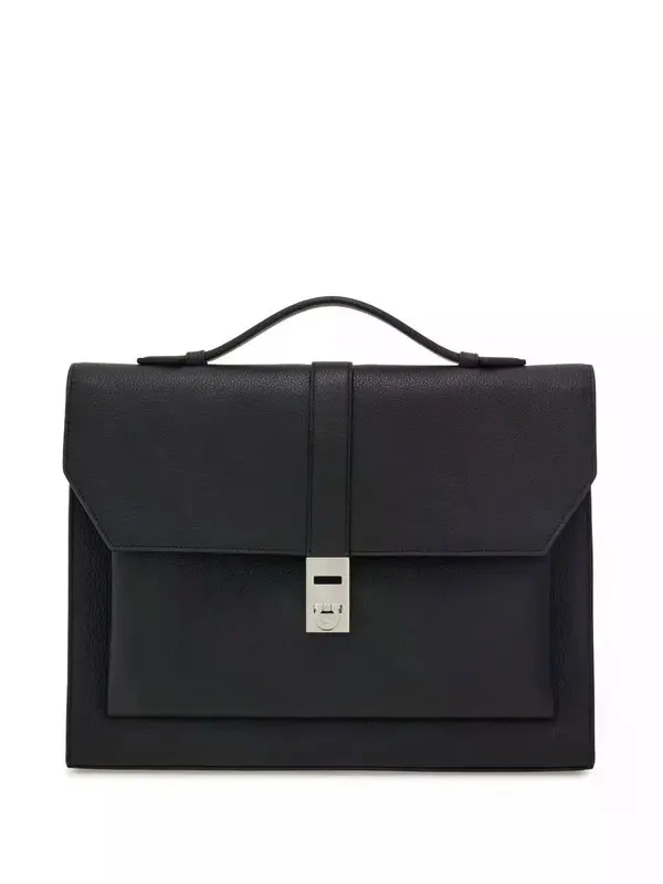 FERRAGAMO Clasp Textured Hug Briefcase - Black