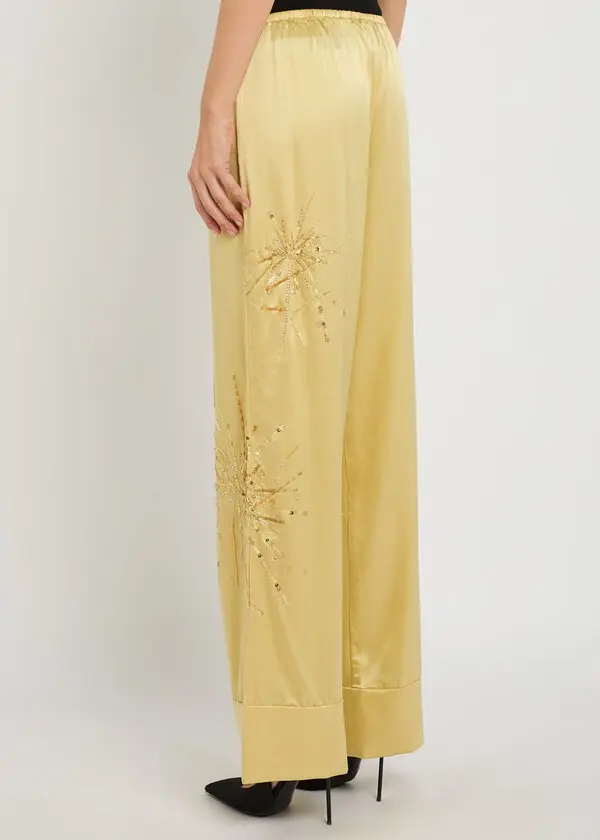 Bernadette Louis Embellished Stretch-silk Trousers - Yellow