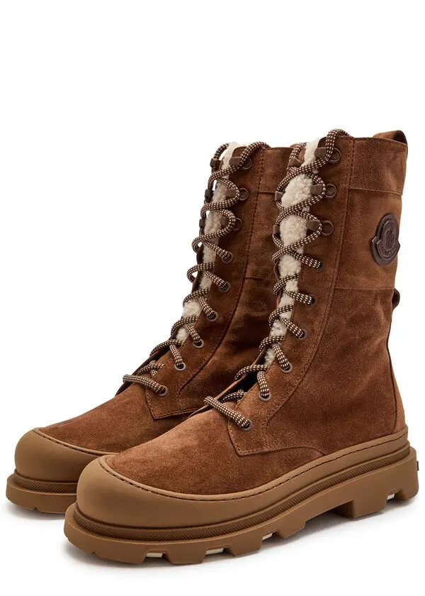 Moncler Vera Shearling-trimmed Suede Mid-calf Boots