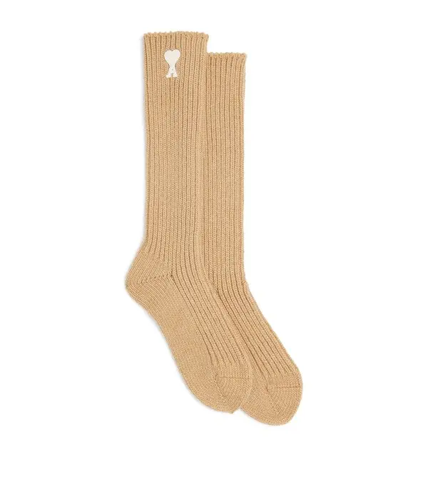AMI Paris Wool-blend De Coeur Socks - Beige
