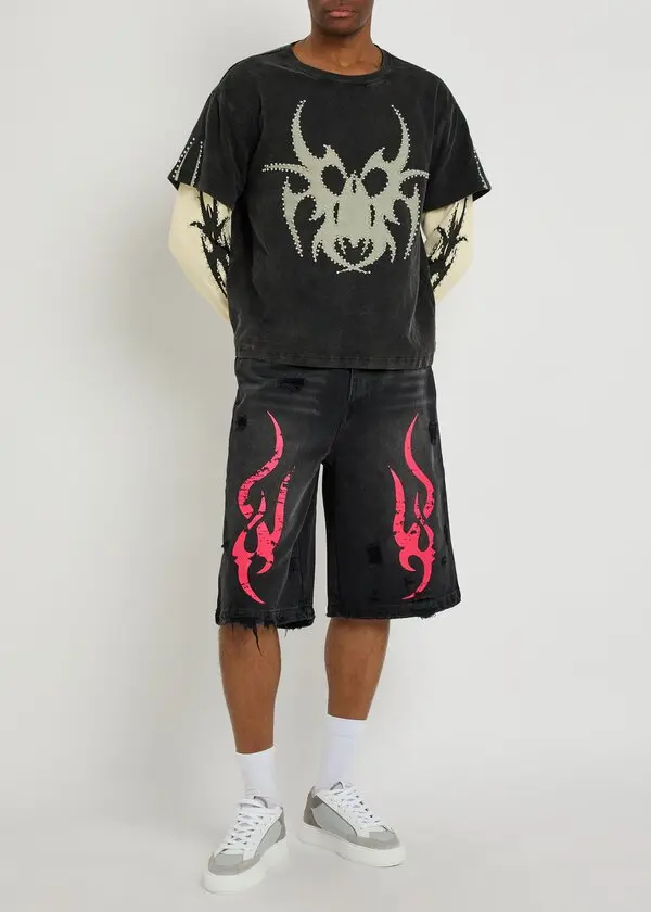 CHEW FOREVER Tribal-printed Denim Shorts