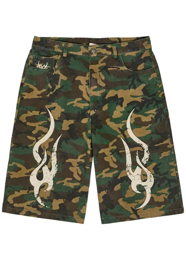 CHEW FOREVER Tribal Camouflage Printed Denim Shorts