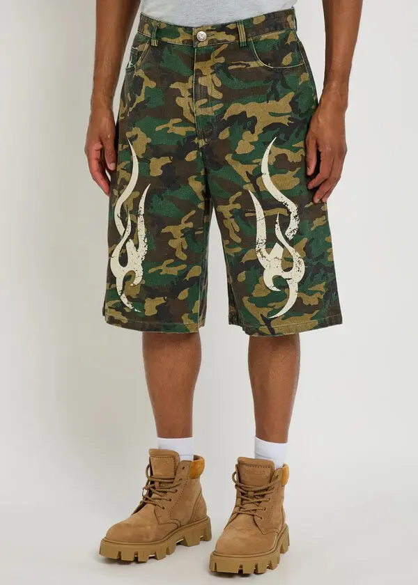 CHEW FOREVER Tribal Camouflage Printed Denim Shorts