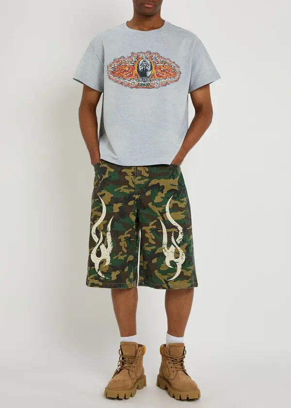 CHEW FOREVER Tribal Camouflage Printed Denim Shorts