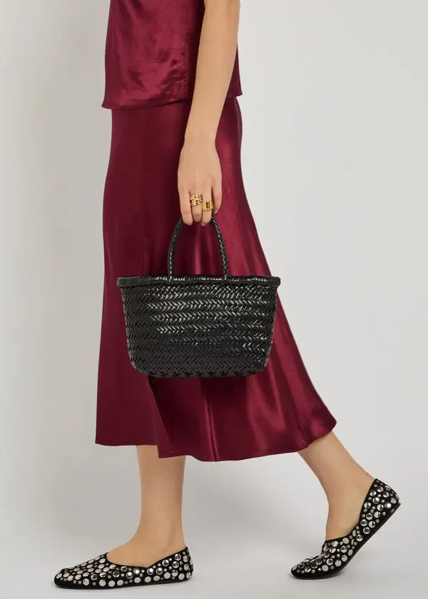 Dragon Diffusion Mini Flat Gora Woven Leather Top Handle Bag