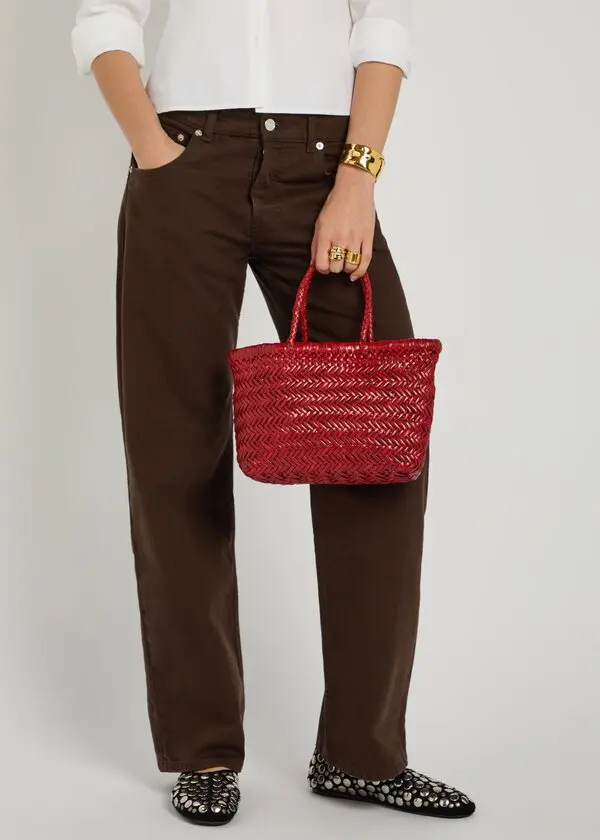 Dragon Diffusion Mini Flat Gora Woven Leather Top Handle Bag