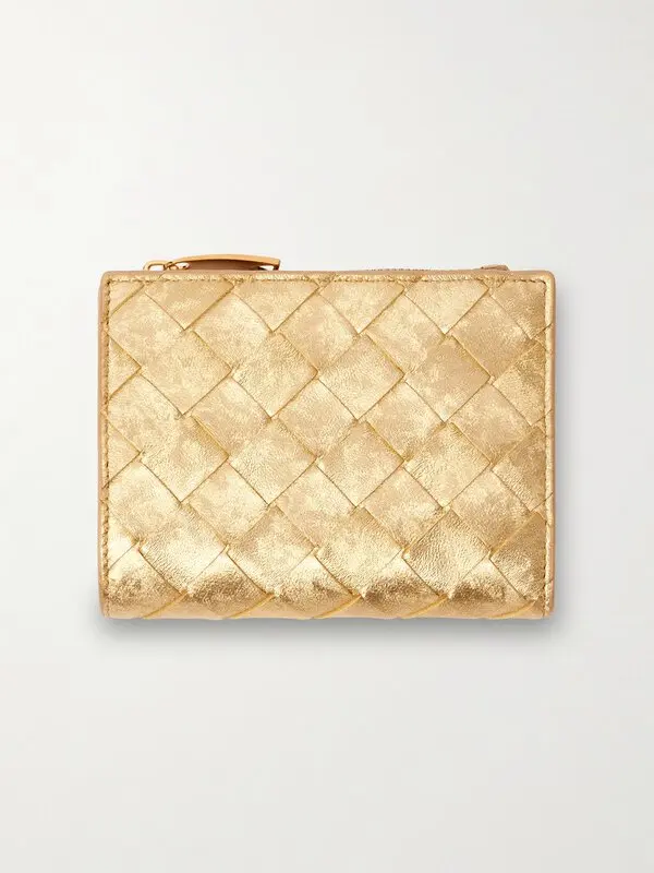 Bottega Veneta Metallic Intrecciato Leather Wallet - Gold