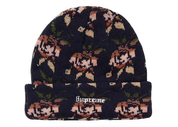 Supreme Rose Jacquard Beanie - Navy Blue