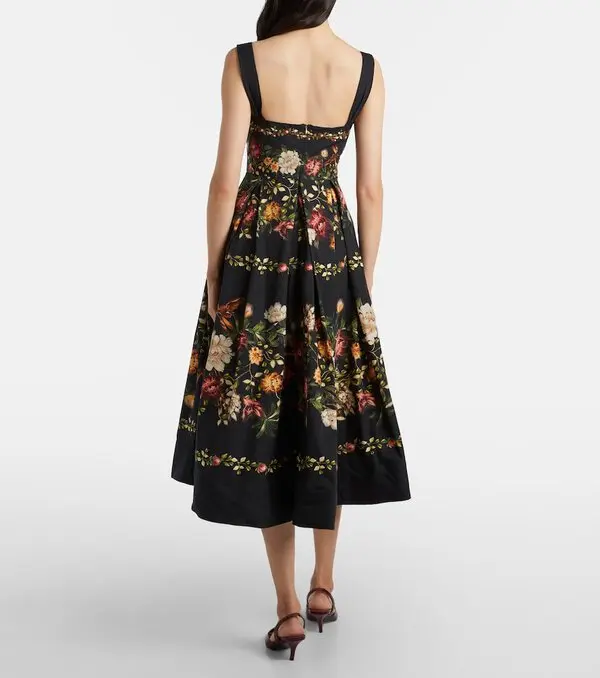Agua Bendita Alcaparra Floral Cotton Midi Dress - Black