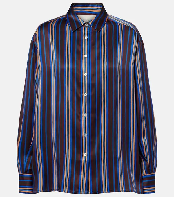 Asceno Maya Striped Silk Charmeuse Pajama Shirt - Multicoloured