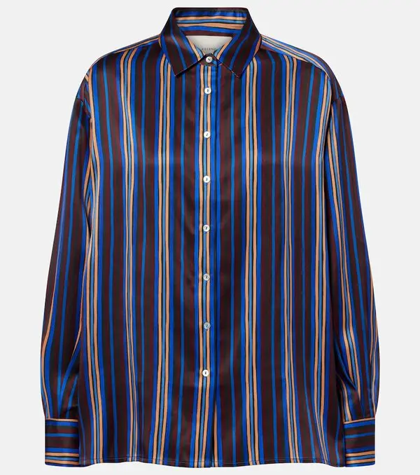 Asceno Maya Striped Silk Charmeuse Pajama Shirt - Multicoloured