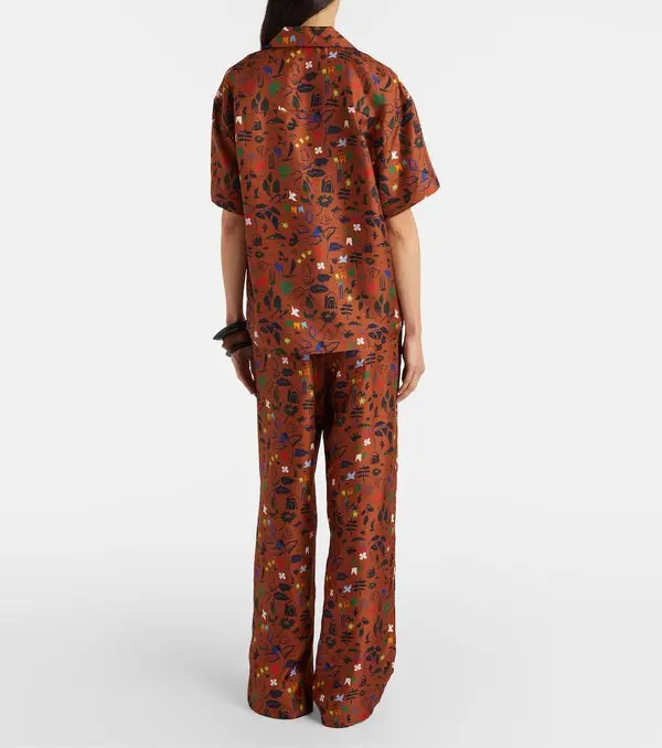 Asceno Aurelia Printed Silk Twill Wide-leg Pants - Brown