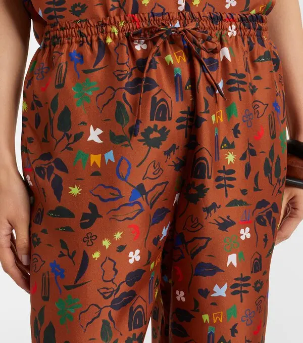 Asceno Aurelia Printed Silk Twill Wide-leg Pants - Brown
