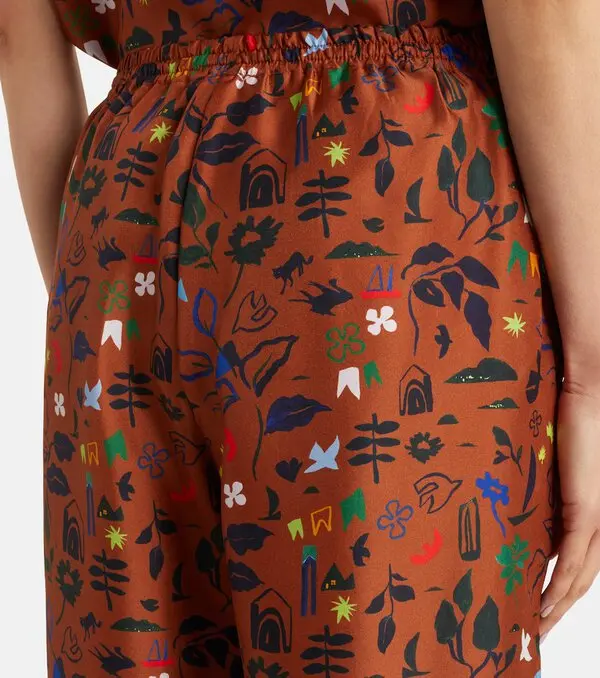 Asceno Aurelia Printed Silk Twill Wide-leg Pants - Brown