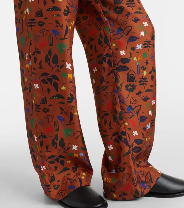 Asceno Aurelia Printed Silk Twill Wide-leg Pants - Brown