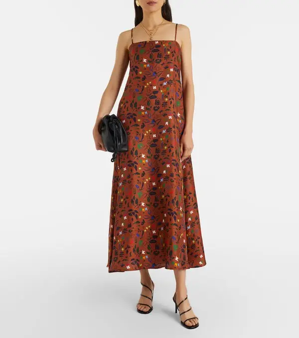 Asceno Melfi Printed Silk Twill Midi Dress - Brown