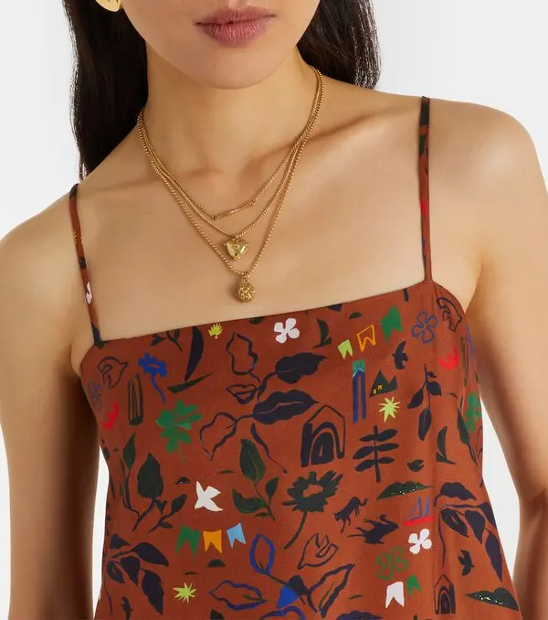 Asceno Melfi Printed Silk Twill Midi Dress - Brown