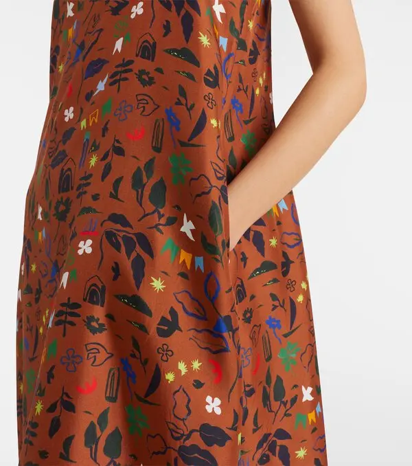 Asceno Melfi Printed Silk Twill Midi Dress - Brown