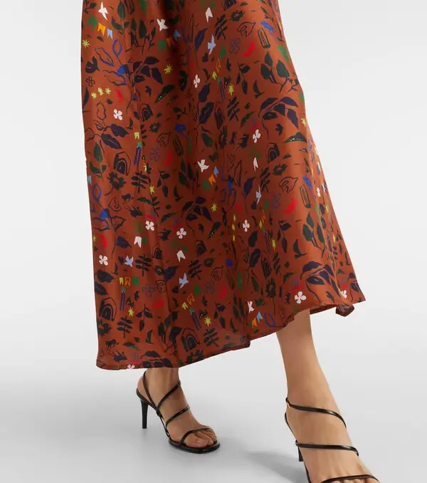 Asceno Melfi Printed Silk Twill Midi Dress - Brown