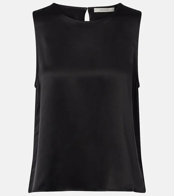 Asceno Sofia Silk Charmeuse Tank Top - Black