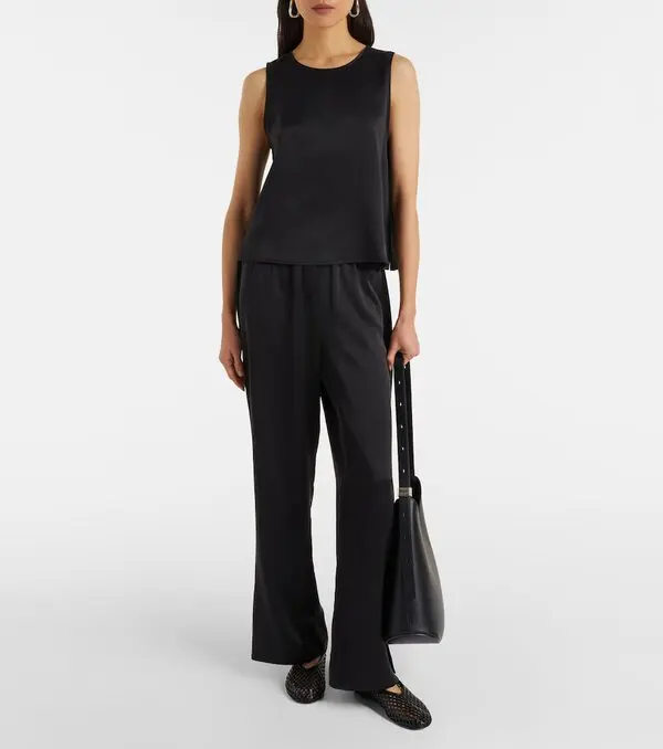 Asceno Sofia Silk Charmeuse Tank Top - Black