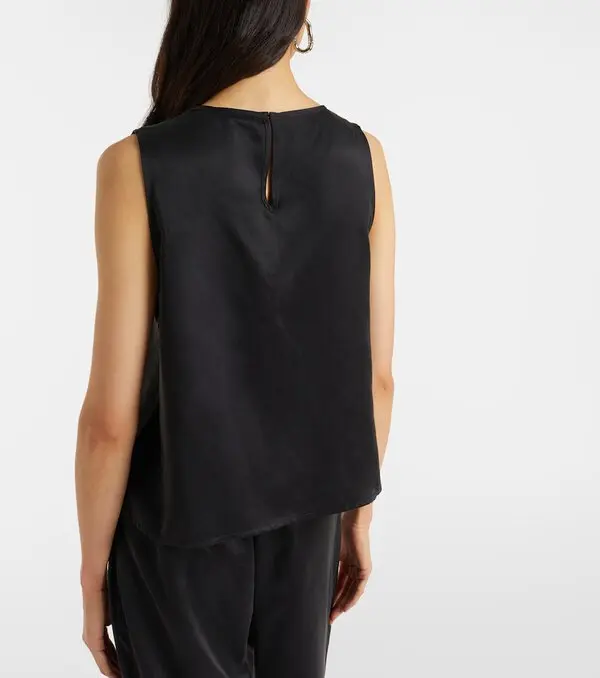 Asceno Sofia Silk Charmeuse Tank Top - Black