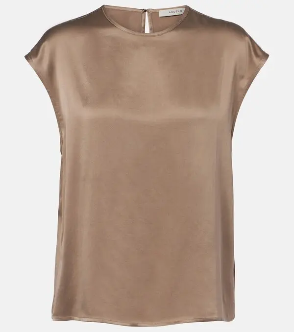 Asceno Dasha Silk Charmeuse Top - Grey